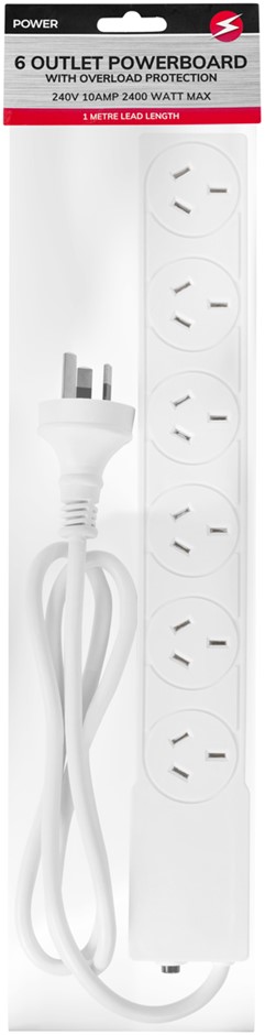Buy 6 Way Socket Outlet PowerBoard PowerPoint Plug 1M 240V 10AMP SAA ...