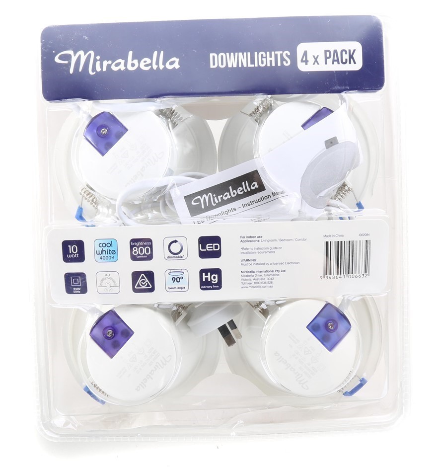 MIRABELLA 4pk LED Dimmable Downlights, 800 Lumens, 8W. (SN:CC25829 ...