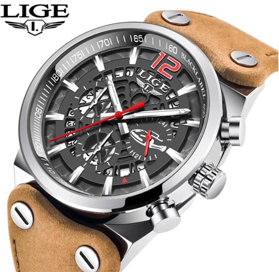 LIGE Men Quartz Multifunction Chronograph Water-Resistant Watch 8914 ...