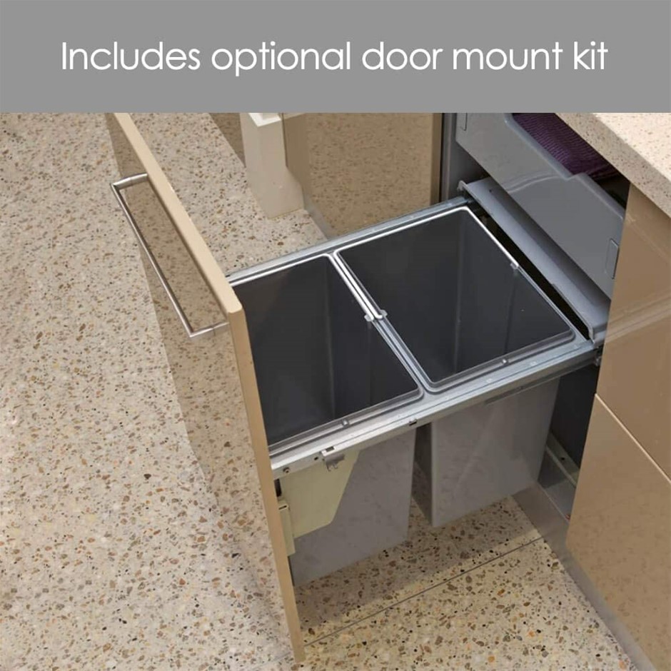 ELITE Domestique 40L Twin Slide Out Concealed Waste Bin with Door Mount ...