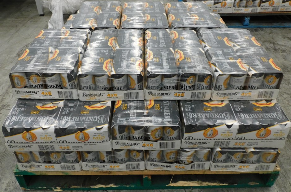 Pallet of approx 648 Cans of Bundaberg Mid Rum & Cola (648 x 375mL ...