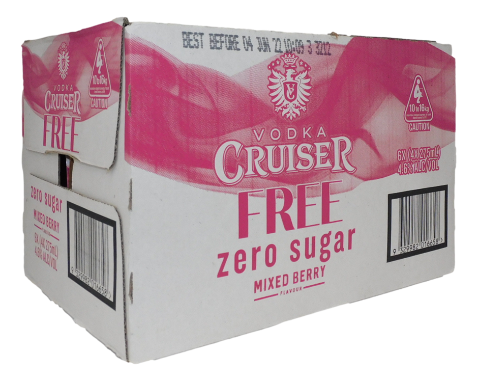 Vodka Cruiser Free Mixed Berry Zero Sugar Pre Mix Bottles (24 x 275mL ...