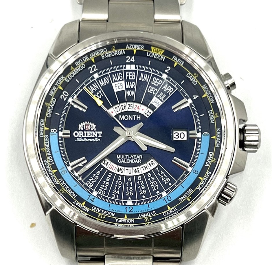 Orient automatic multi year calendar world time men's watch Auction ...