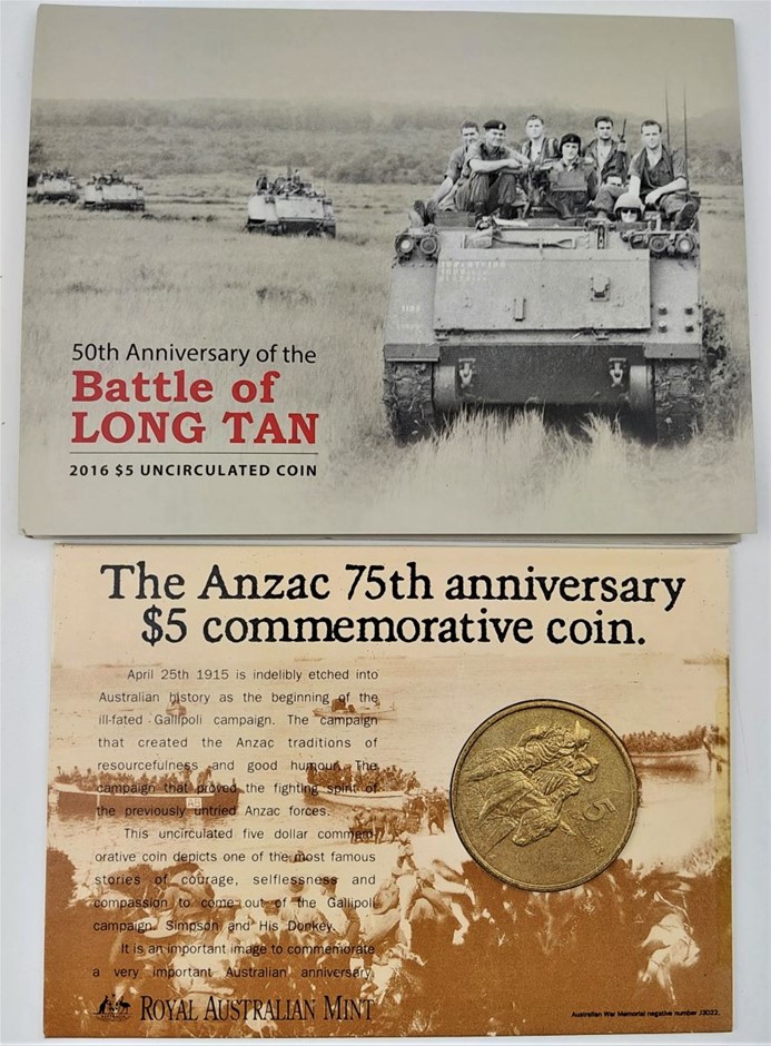 Commemorative $5 Coins - ANZAC and Battle of Long Tan Auction (0039 ...