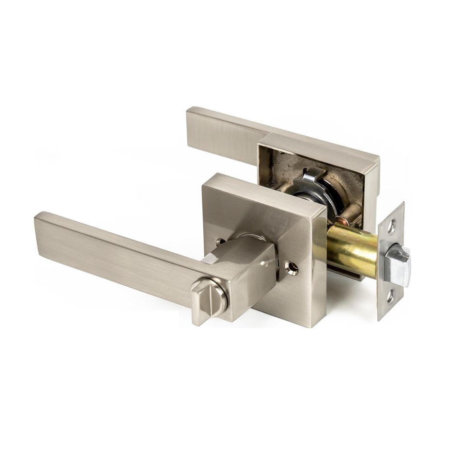 Buy Door Handle Set Lever Lock Function Square Satin Nickel | Grays ...