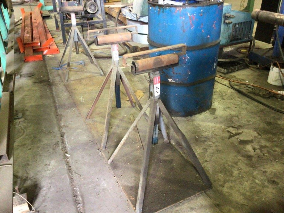 3 x Roller Feed Adjustable Stands Welded to Metal Plate Auction (0022 ...