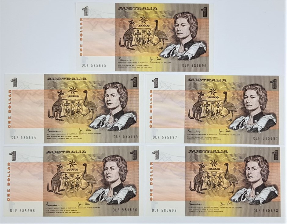 5 x Consecutive $1 Johnston Stone Decimal Banknotes Auction (0052 ...