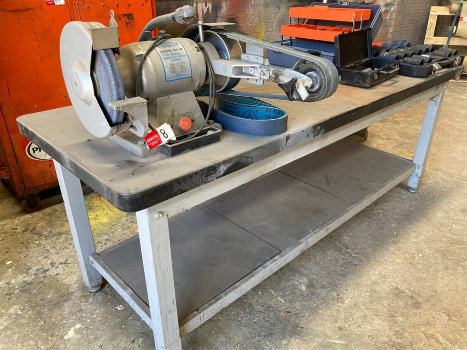 Workshop Workbench with Bench Mounted Linisher and Grinder Auction ...