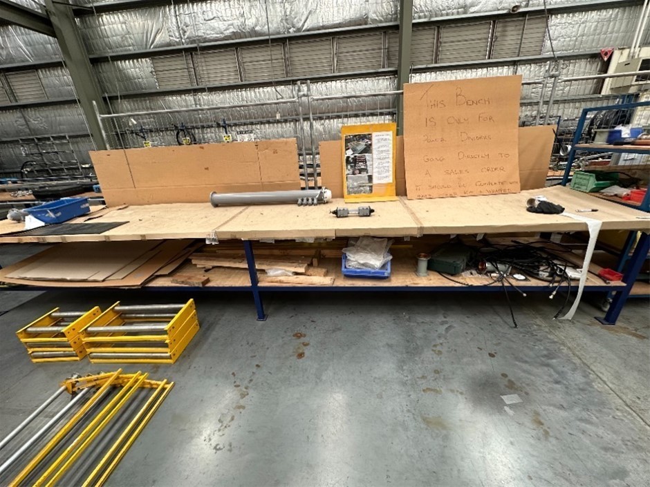 Heavy duty work bench with ply top approx 7000mm * 1000mm deep Auction ...