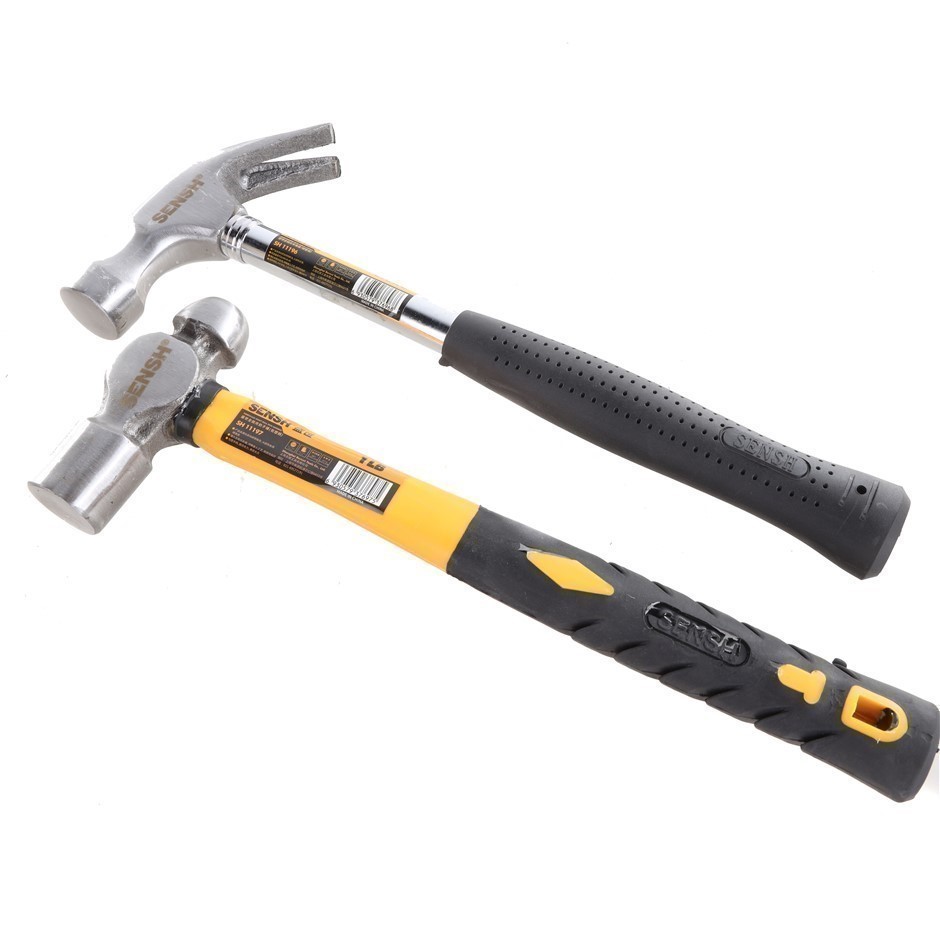 2 x SENSH Hammers 0.5kg Claw & Ball Pein, Rubber Grip Fibreglass ...