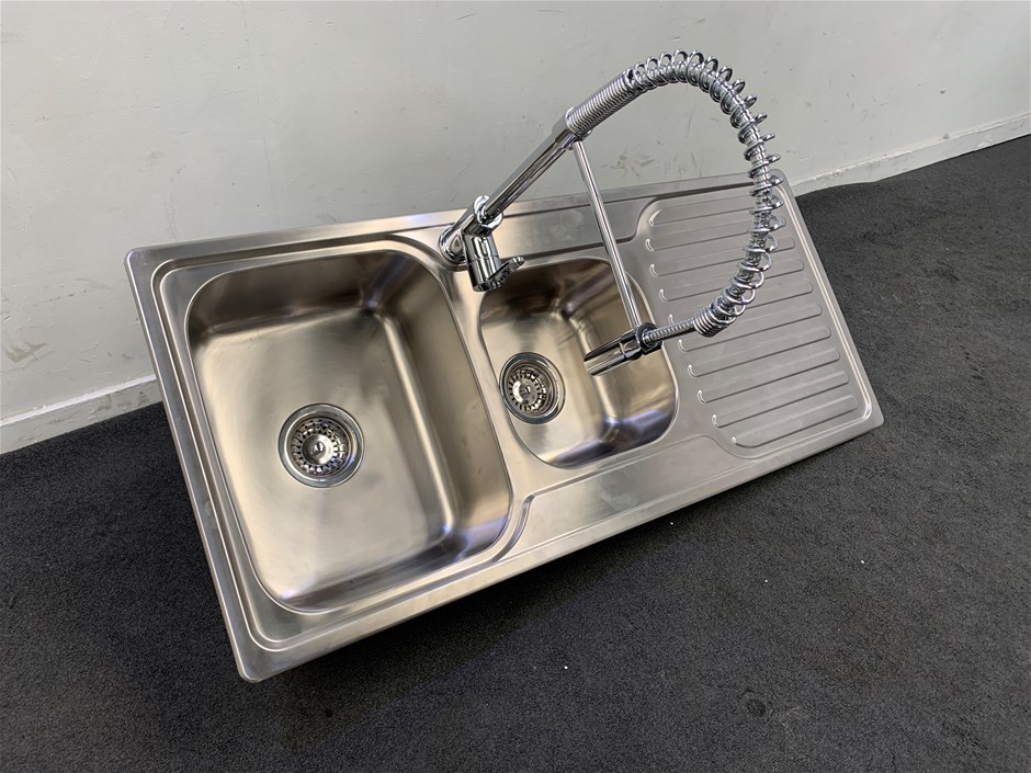 1x 1 and 1/2 Stainless Steel Sink with Overhead Tap & Mixer Auction ...