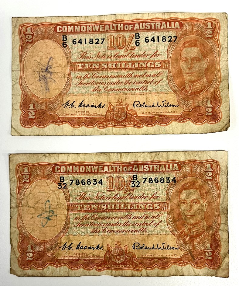 2 X 1952 Commonwealth of Australia 10 Shilling Bank Notes Auction (0118 ...
