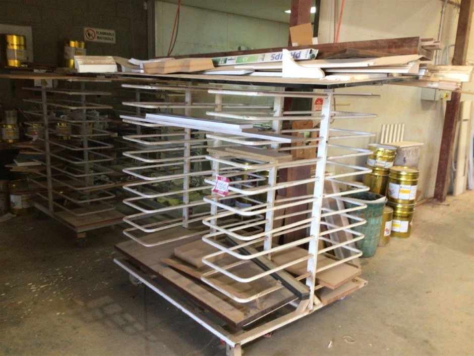 2 x Double Sided Dual Rack Trolleys with Timber Contents Auction (0166 ...