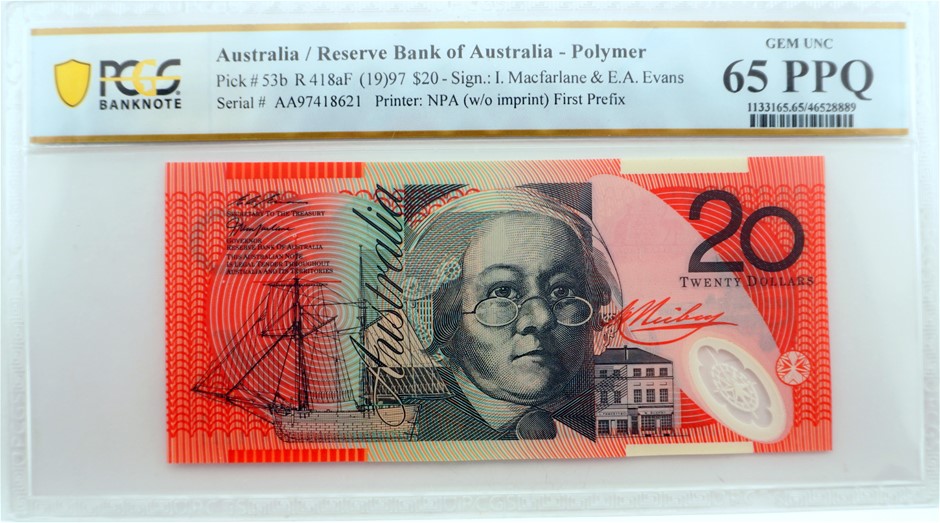 1997 Australian First Prefix $20 Banknote Auction (0006-2554142 ...