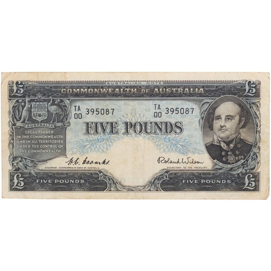Australian 1954 Five Pound Banknote - First Prefix Auction (0016 ...