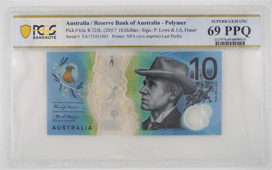 Australian 2017 Last Prefix $10 Banknote Auction (0031-2554302) | Grays ...