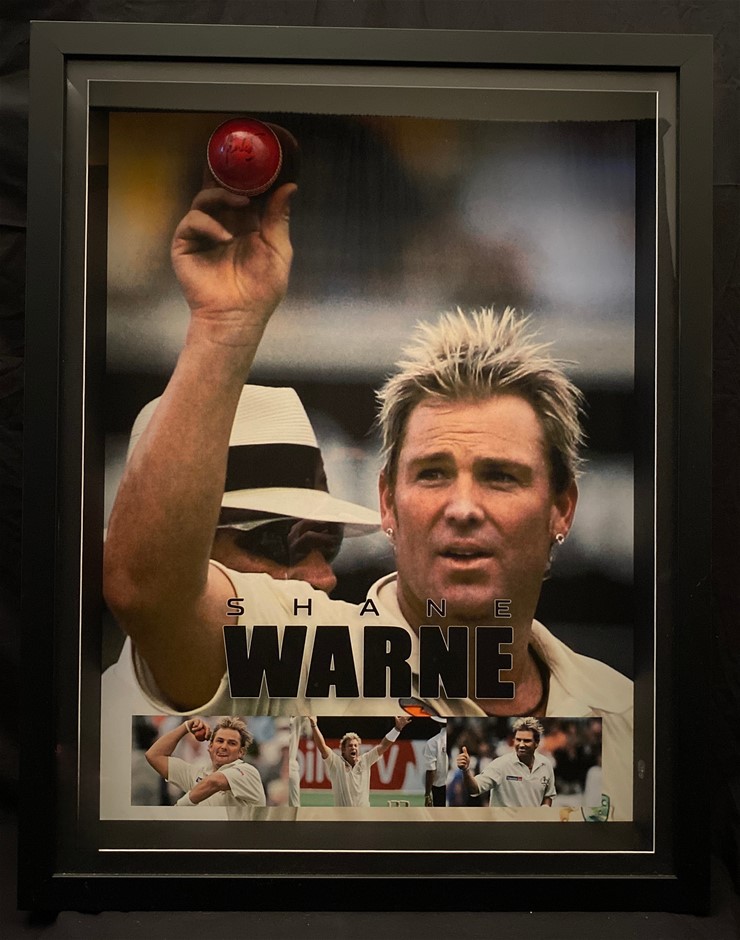 Shane Warne signed cricket ball - Framed - COA Auction (0032-2555630 ...
