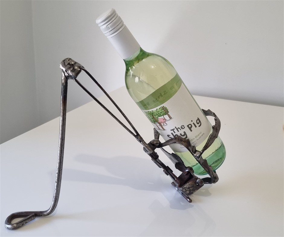 Wine bottle holder made from a rabbit trap made by Doug frith art ...