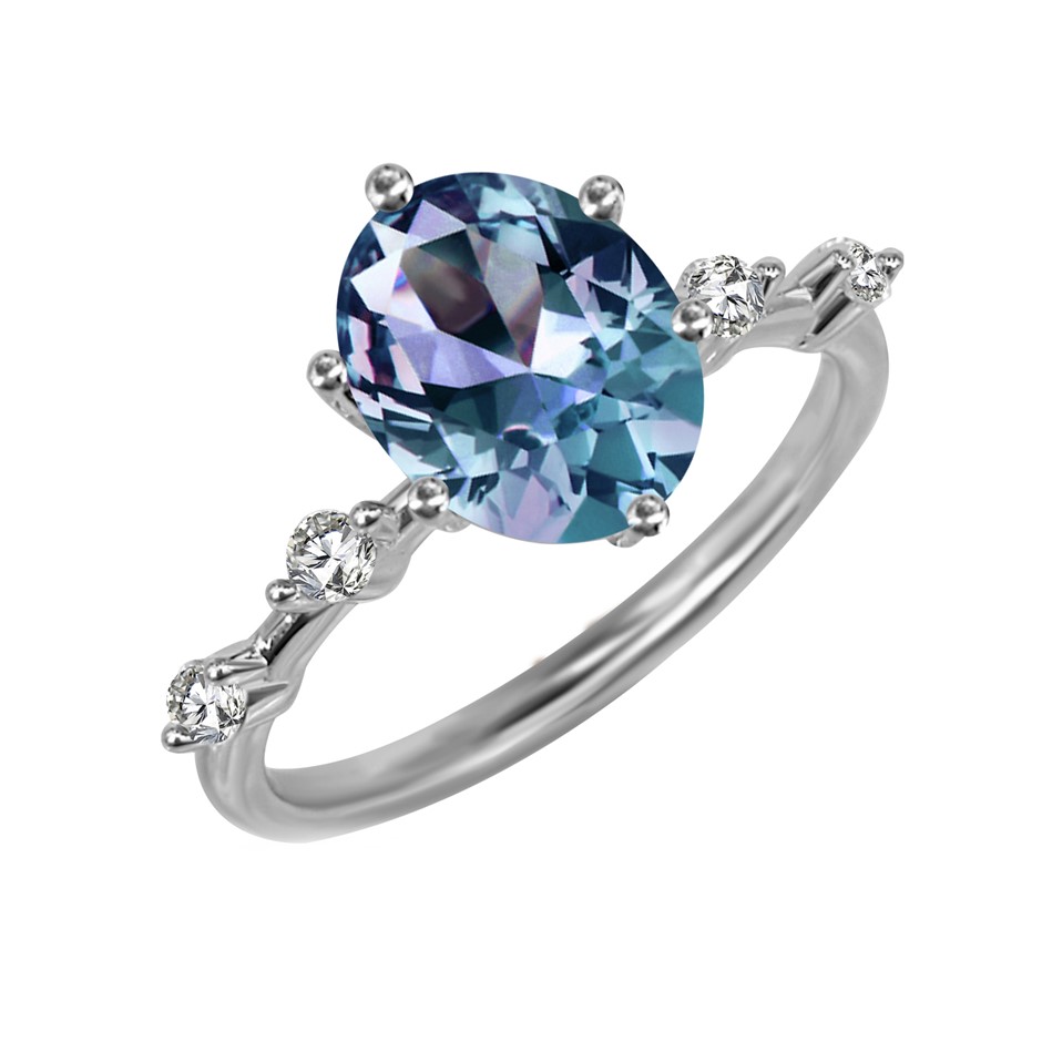Elegant 18k White Gold Vermeil Created Alexandrite 1.00-carat Ring size ...