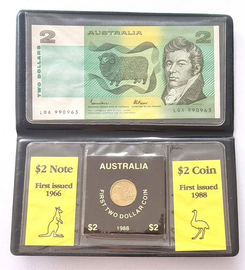 A CASED TWO DOLLAR NOTE AND COIN SET Auction (0014-2556050) | Grays ...