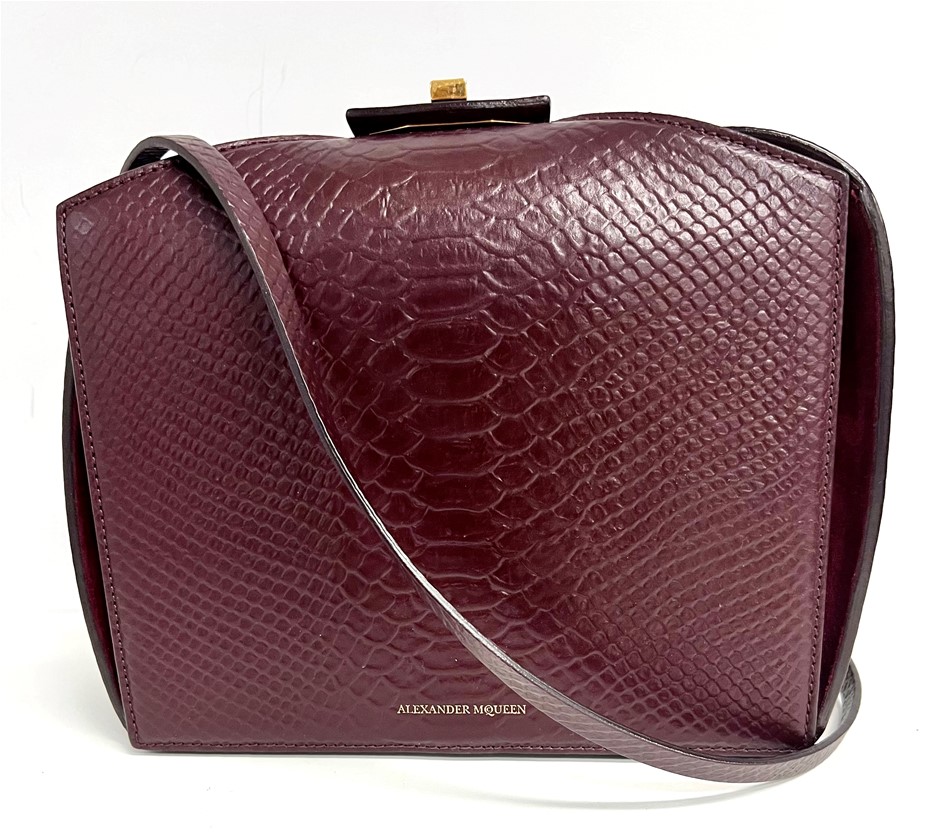 Alexander McQueen Burgundy Python Embossed Leather Box Shoulder Bag ...