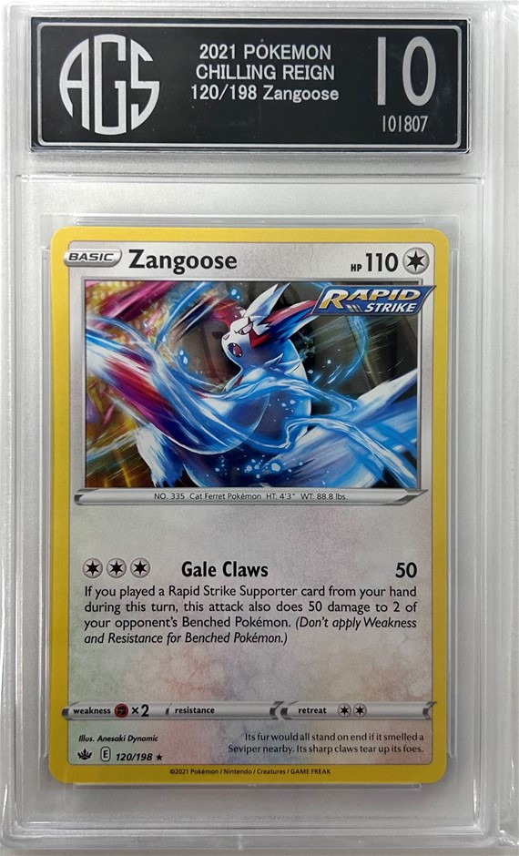 2021 Pokemon Chilling Reign 120/198 Zangoose Trading Card, graded 10 ...