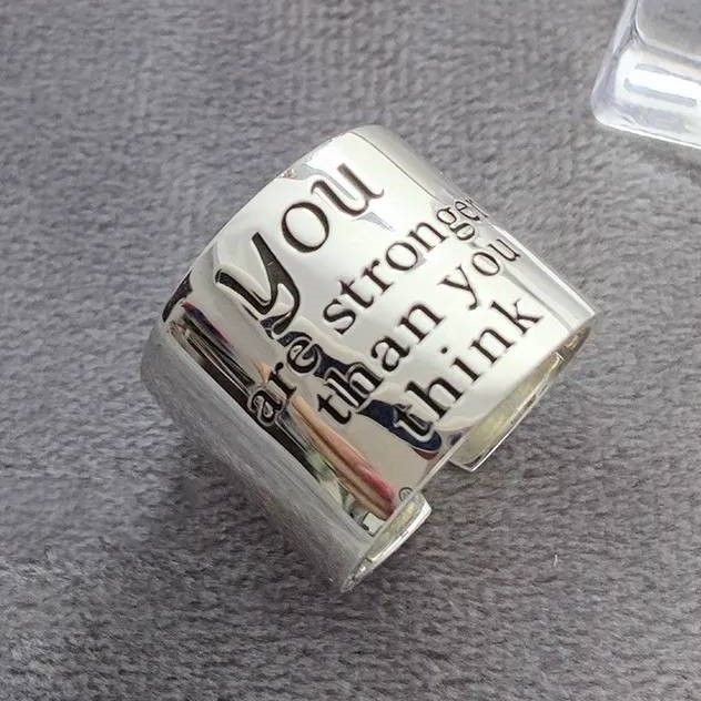 Statement "You are stronger than you think" Ring in Silver, Adjustable ...