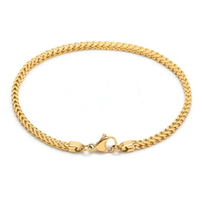 18K Yellow Gold Plated 2MM 20 cm Franco chain Bracelet Auction (0004 ...