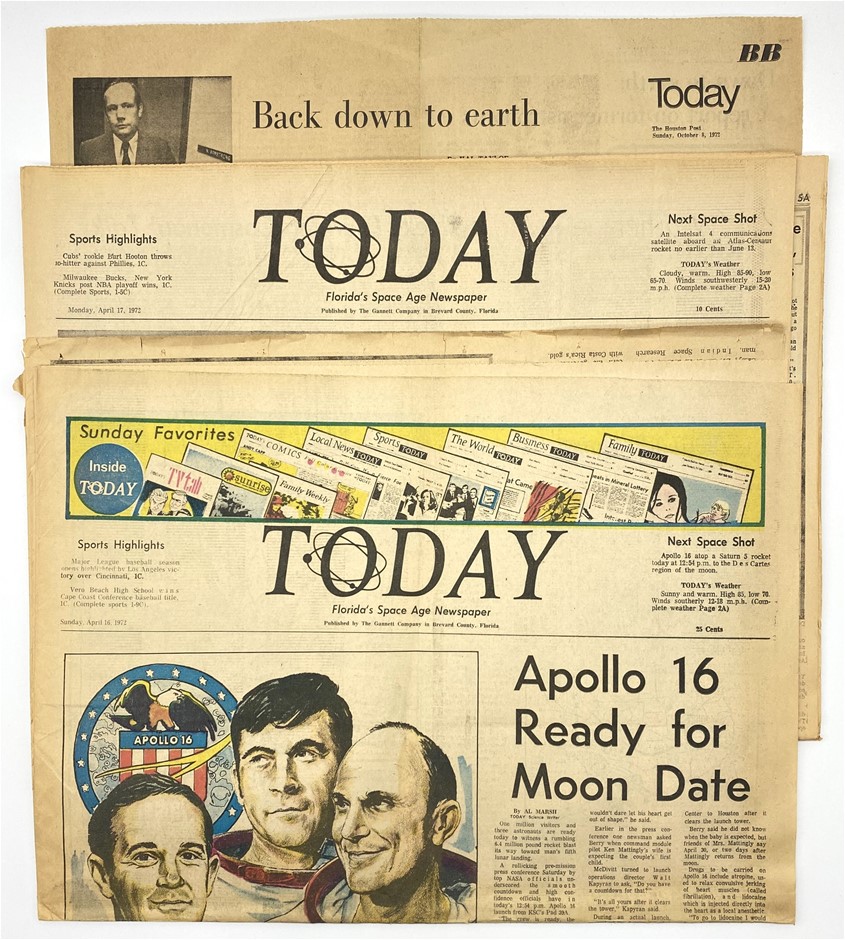 1972 APOLLO 16 TODAY & THE HOUSTON POST NEWSPAPER SECTIONS Auction ...