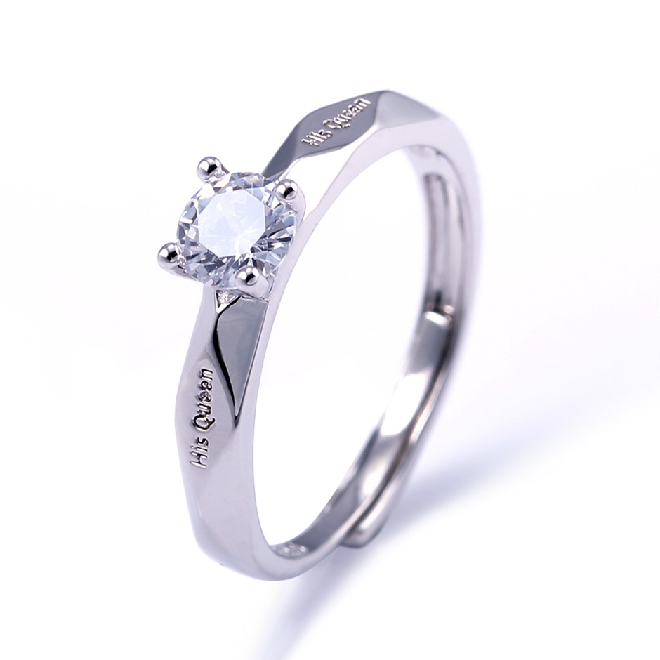 Elegant 18K White Gold plated Diamonds Simulants Ring resizable Auction ...