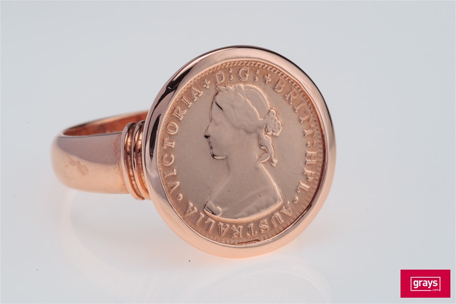 9CT ROSE GOLD THREEPENCE COIN RING Auction (0232-5055346) | Grays Australia