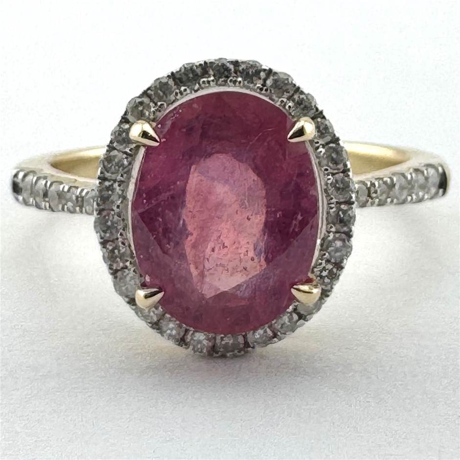 9CT YELLOW GOLD, 0.22CT DIAMOND & 2.65CT RUBY RING Auction (0006 ...