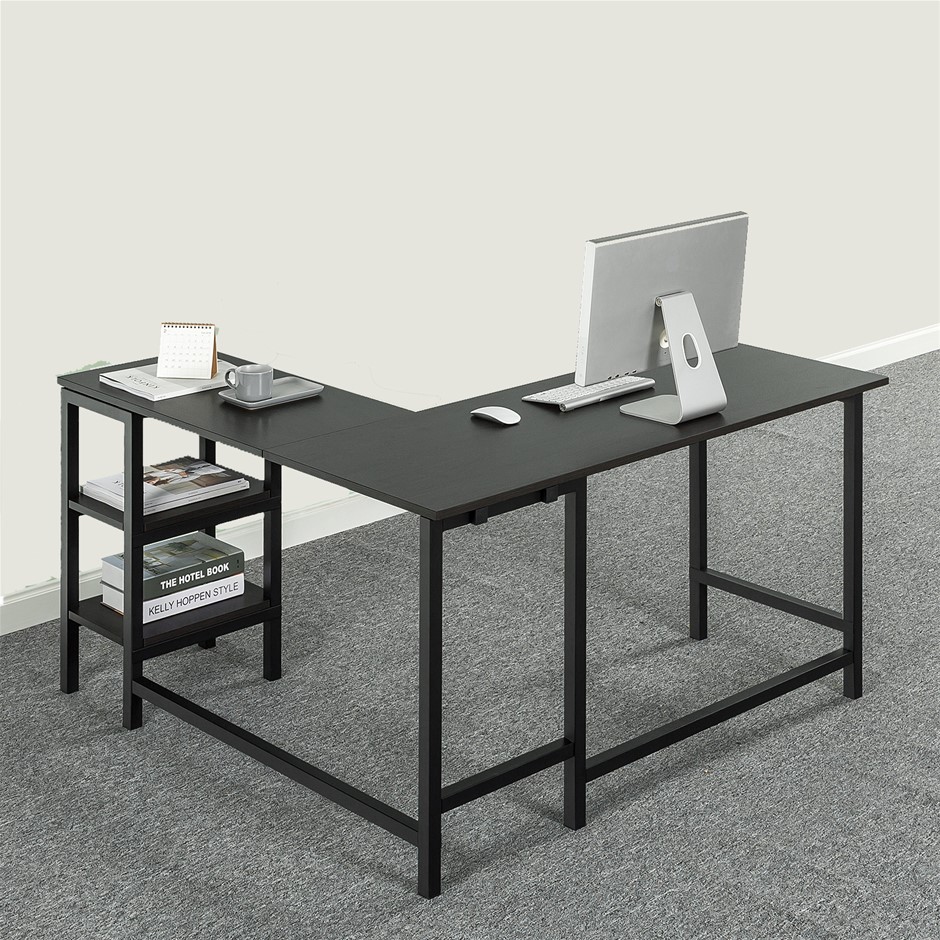 Zinus Urban Black Metal Frame L-Shaped Corner Office Desk With Shelves ...