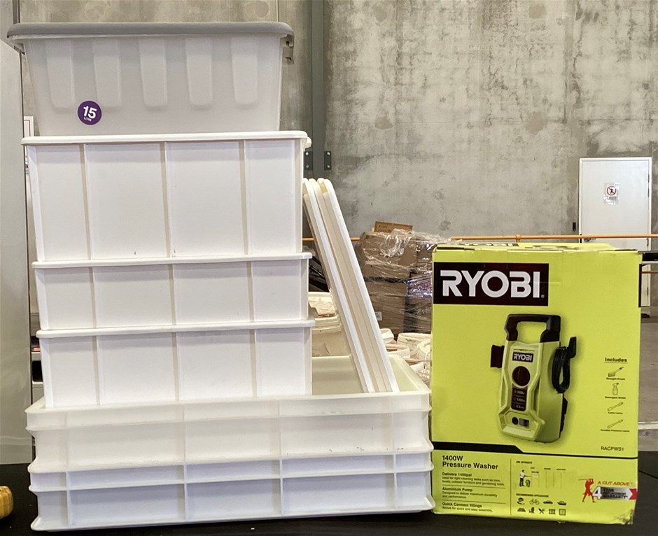 Ryobi 1400w Pressure Washer And Storage Tubs Auction (0059-9049660 ...