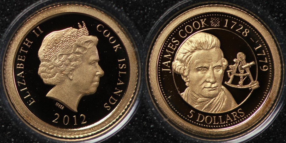 Cook Islands 2012 $5 Dollars Captain Cook Gold Proof Coin Auction (0020 ...