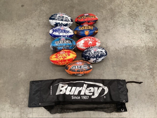 Approx 9 Burley AFL Club Footballs and Burley Ball Bag Auction (0008 ...