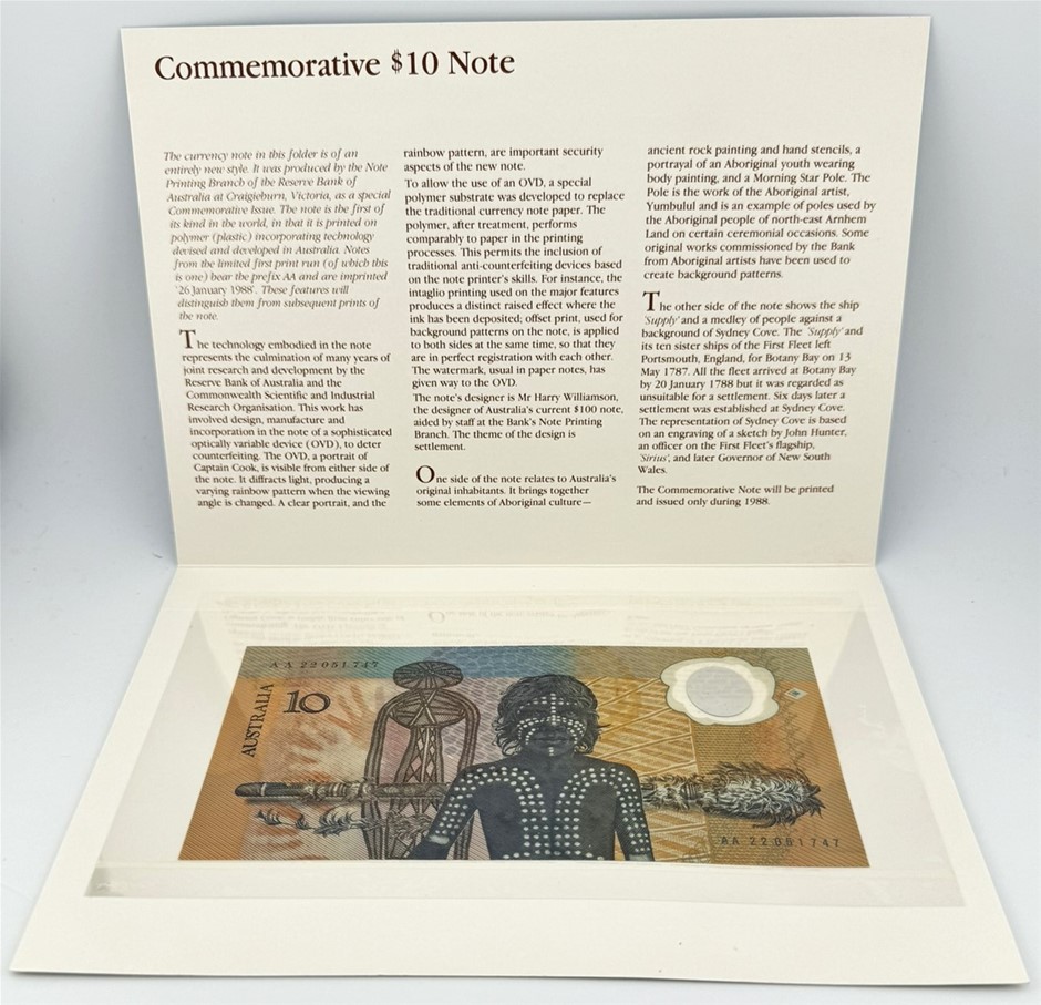 1988 BICENTENNIAL COMMEMORATIVE $10 POLYMER BANKNOTE Auction (0009 ...