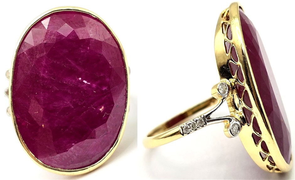25.61 CARAT BURMESE RUBY AND DIAMOND RING WITH $30K VALUATION Auction ...