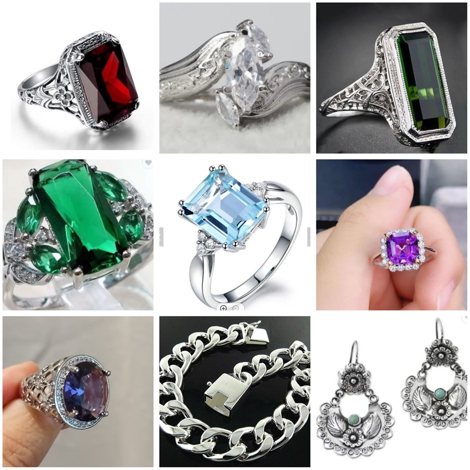 BULK x 9 Pieces of Jewellery- 925 Sterling Silver with Simulated ...