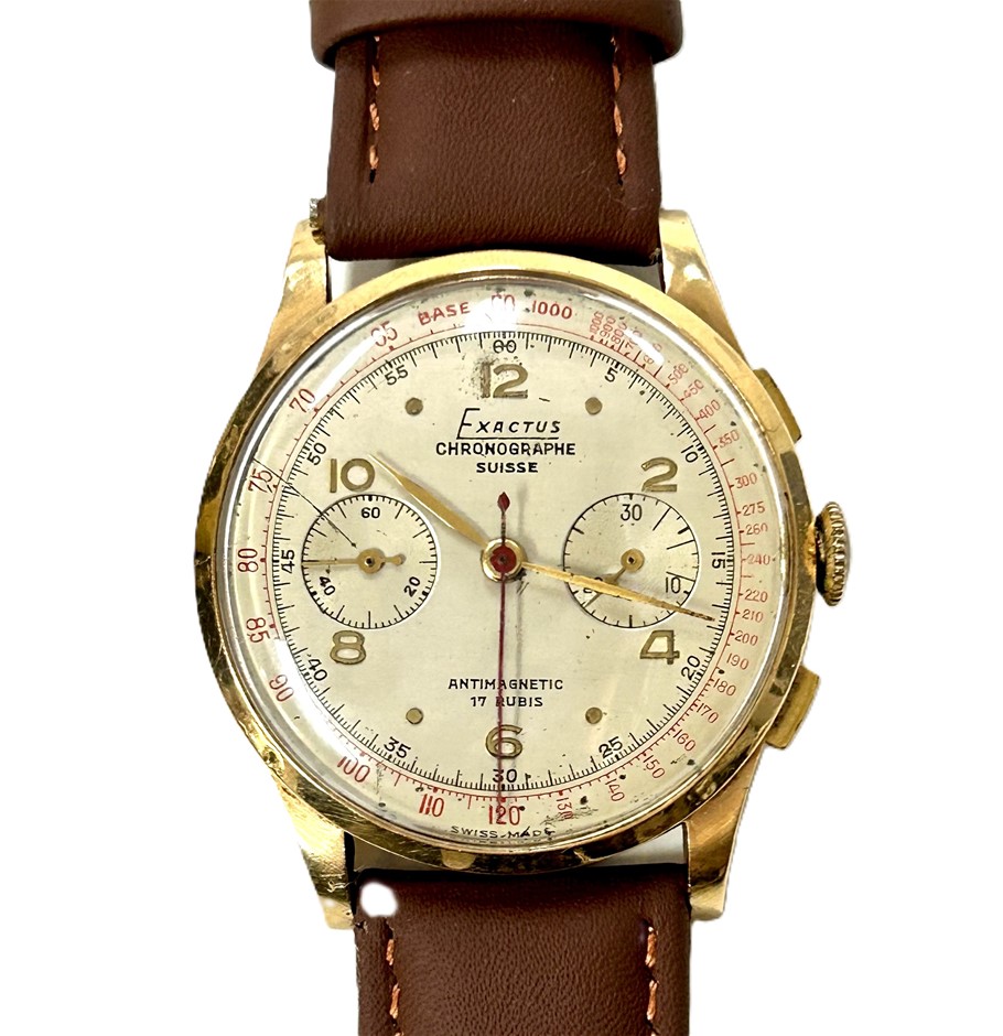 EXACTUS Chronograph Suisse Chronograph Vintage 18ct Gold Watch Auction ...