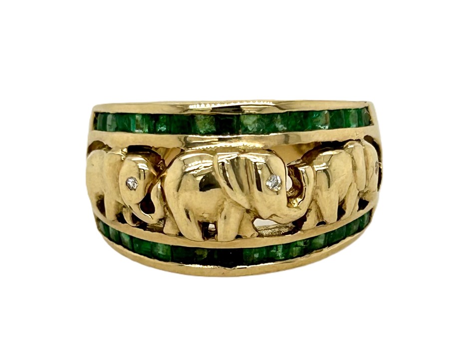 18ct Yellow Gold Emerald & Diamond Elephant Ring Auction (0039-2559634 ...