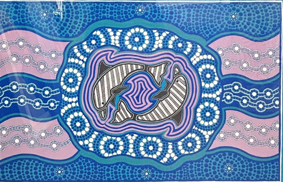 Aboriginal Painting by Angus J O`Reilly "2 Dolphins Swimming" Canvas ...