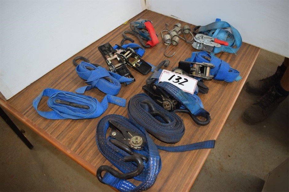 Lot of 7 Assorted Length Tie Down Straps with Rachets Auction (0048 ...