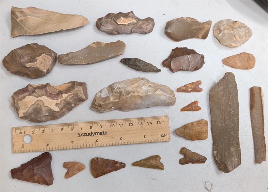 Collection of prehistoric Neolithic to Paleolithic stone age stone ...