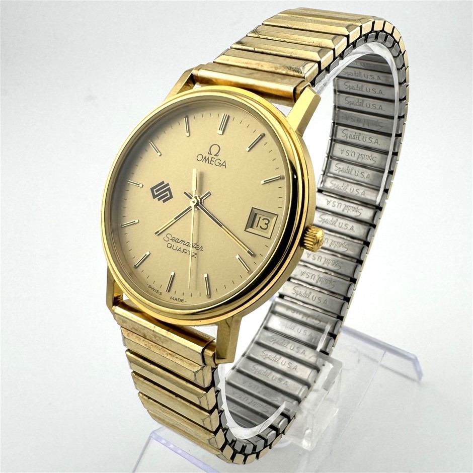 VINTAGE BHP OMEGA SEAMASTER QUARTZ CAL.1432 GOLD PLATED 32MM WATCH ...