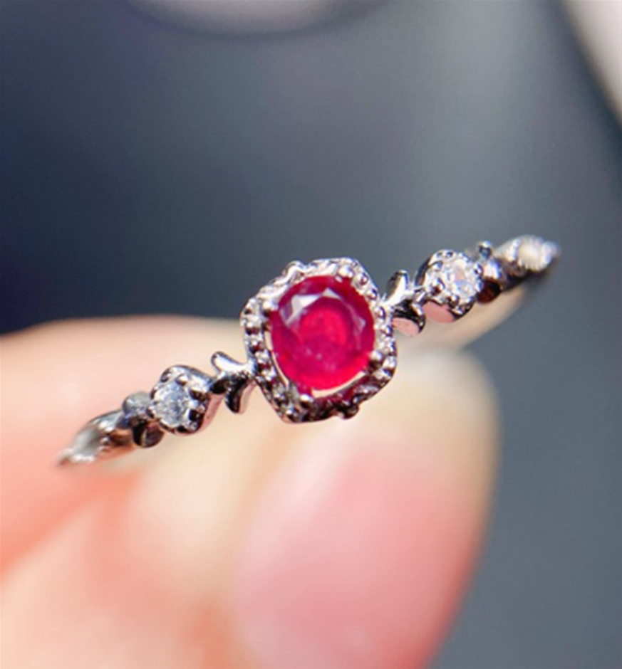 18k White Gold Vermeil 3.5 mm natural filled ruby adjustable rings Auction (0001-2569857 ...