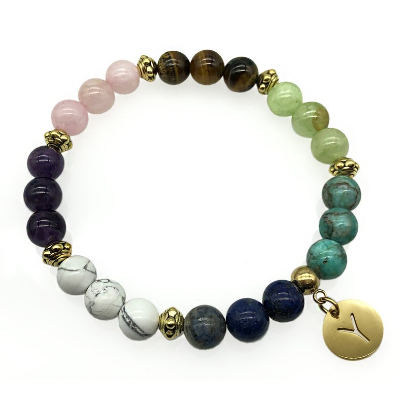 8mm Multi Gemstone & Antique Gold Spacer Bead Initial Letter 'Y' Gold ...