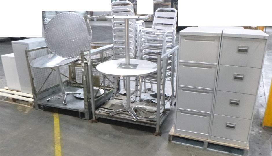 Pallet Of Assorted Café Style Tables, Chairs & Office File Cabinets ...