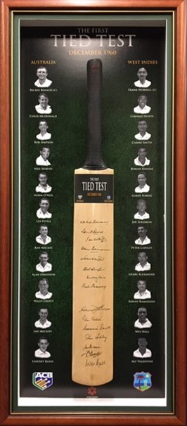HAND SIGNED "THE FIRST TIED TEST" AUSTRALIA AND WEST INDIES FULL SIZE ...