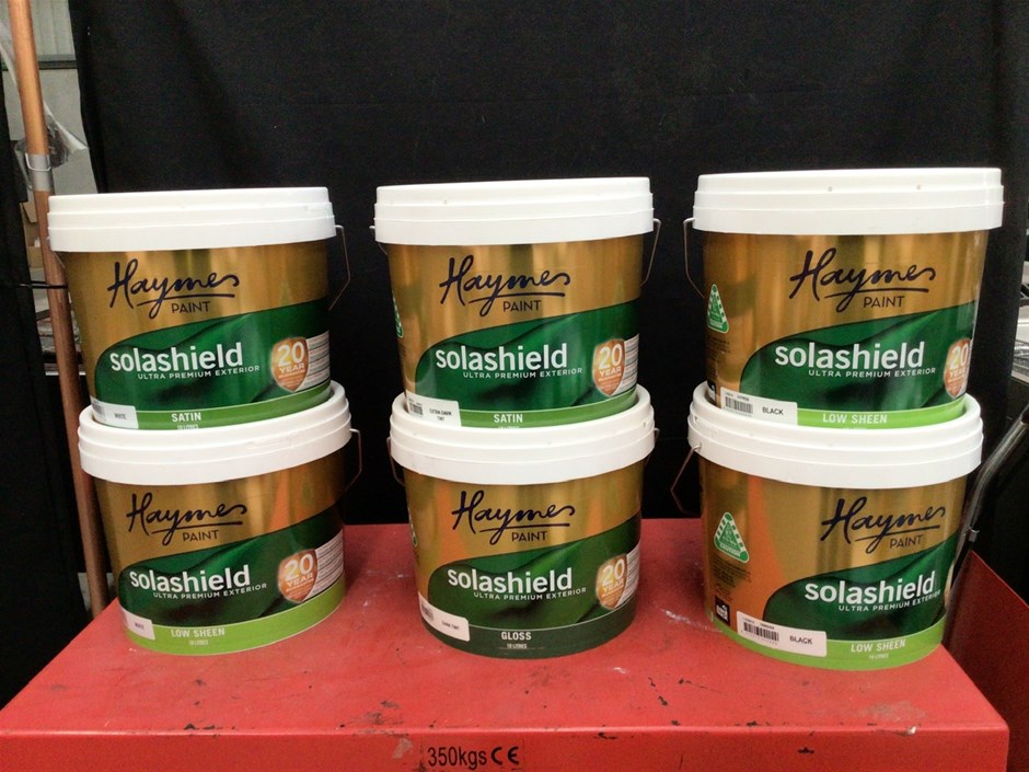 6 x Assorted 10 Litre Tubs of Haymes Solashield Paint Auction (0007 ...